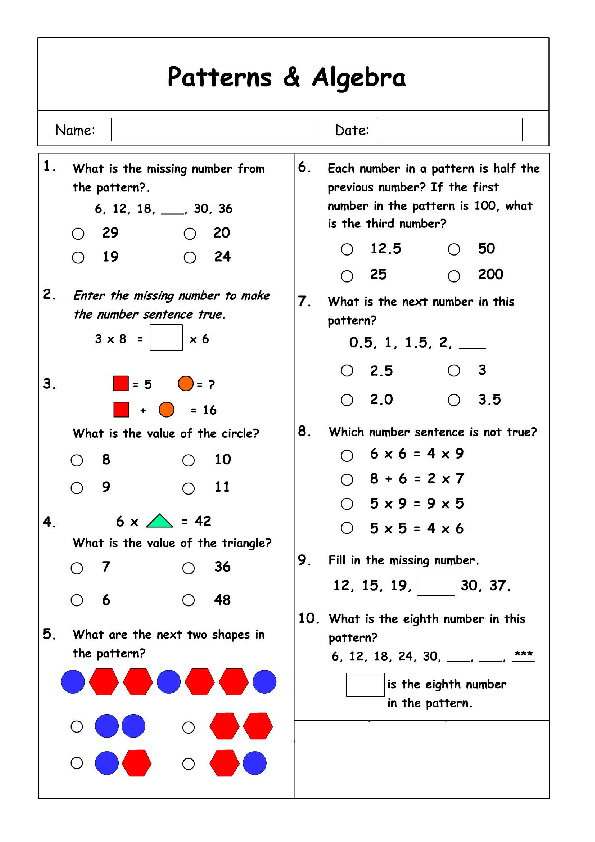 Patterns And Algebra Problem Solving