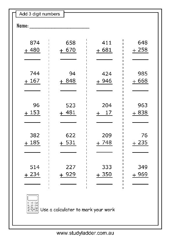 Addition Of Three Digit Numbers Studyladder Interactive Learning Games
