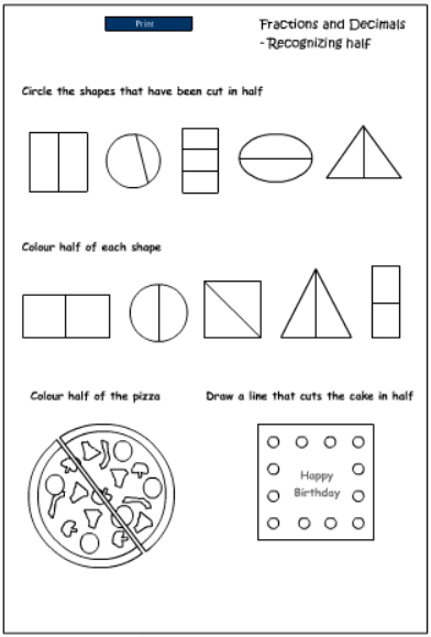 Recognizing halves, Mathematics skills online, interactive activity lessons