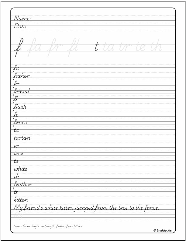 Joining to letters f and t (Vic, WA, NT) - Studyladder Interactive ...
