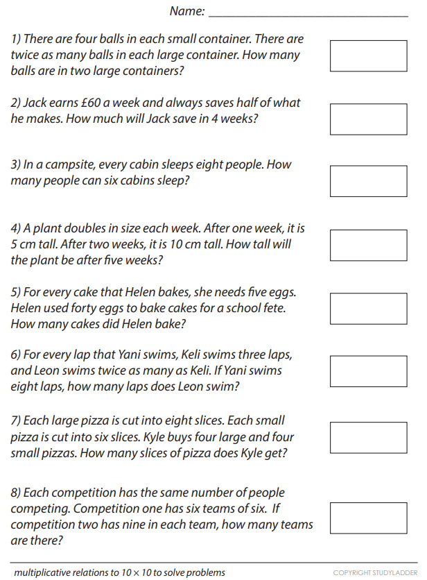 Multiplicative relations to 10 × 10 to solve problems - Studyladder Interactive Learning Games