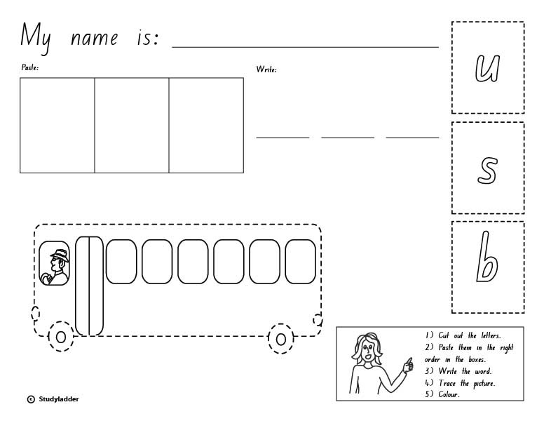 Cut Paste And Write The Word bus Studyladder Interactive Learning
