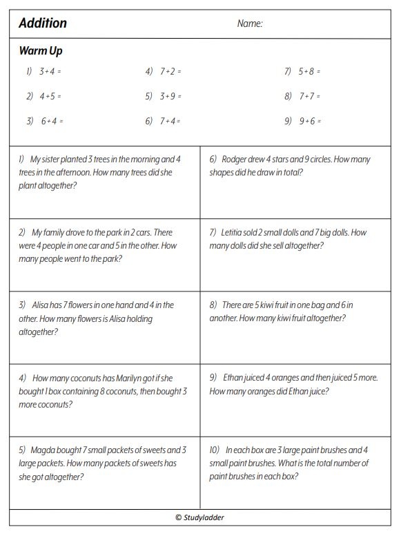 Adding Single Digit Numbers problem Solving Studyladder Interactive