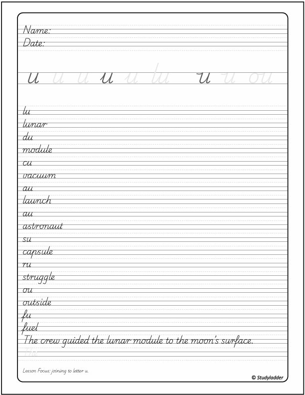 Joining to letter u (Vic, WA, NT) - Studyladder Interactive Learning Games