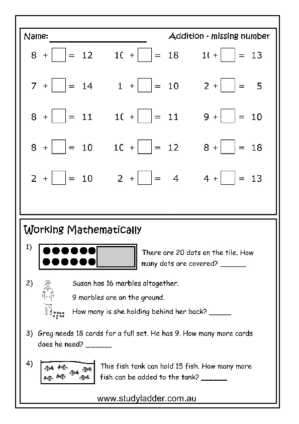 Single Digit Addition missing Number Studyladder Interactive 