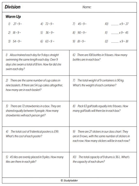 Dividing by 9 (problem solving) - Studyladder Interactive Learning Games