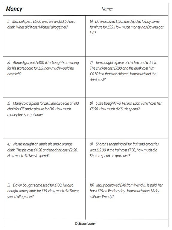 Money (problem solving) - Studyladder Interactive Learning Games