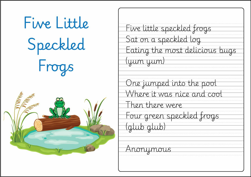 Five Little Speckled Frogs - Handwriting Task - Studyladder Interactive ...