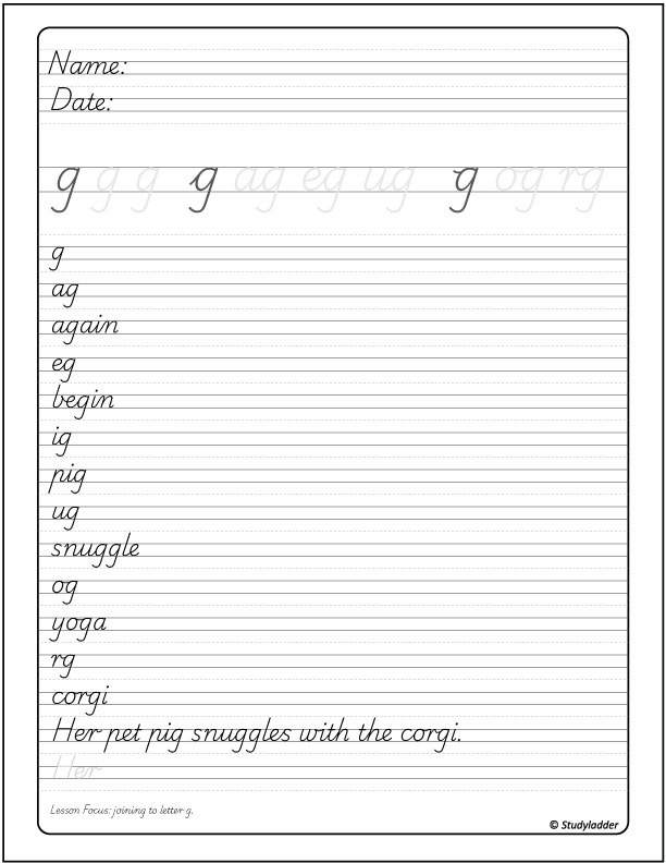 Joining to letter g (Vic, WA, NT) - Studyladder Interactive Learning Games