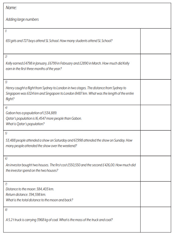 Adding Large Numbers problem Solving Studyladder Interactive 